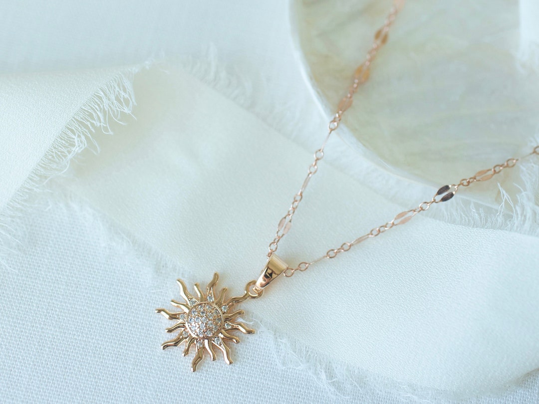 Rose Gold Sun Necklace, Sun Necklace, Sun Necklace Dainty, Celestial ...