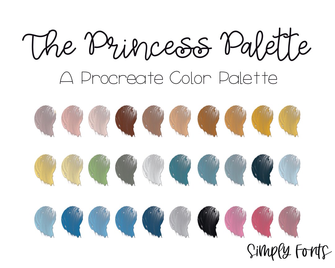The Princess Palette Procreate Color Pallet, iPad Lettering, Procreate ...