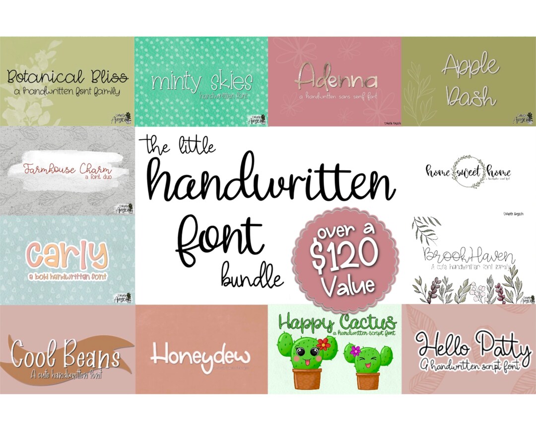 Handwriting Font Bundle, Commercial Fonts, Corjl Fonts, Circut Fonts ...