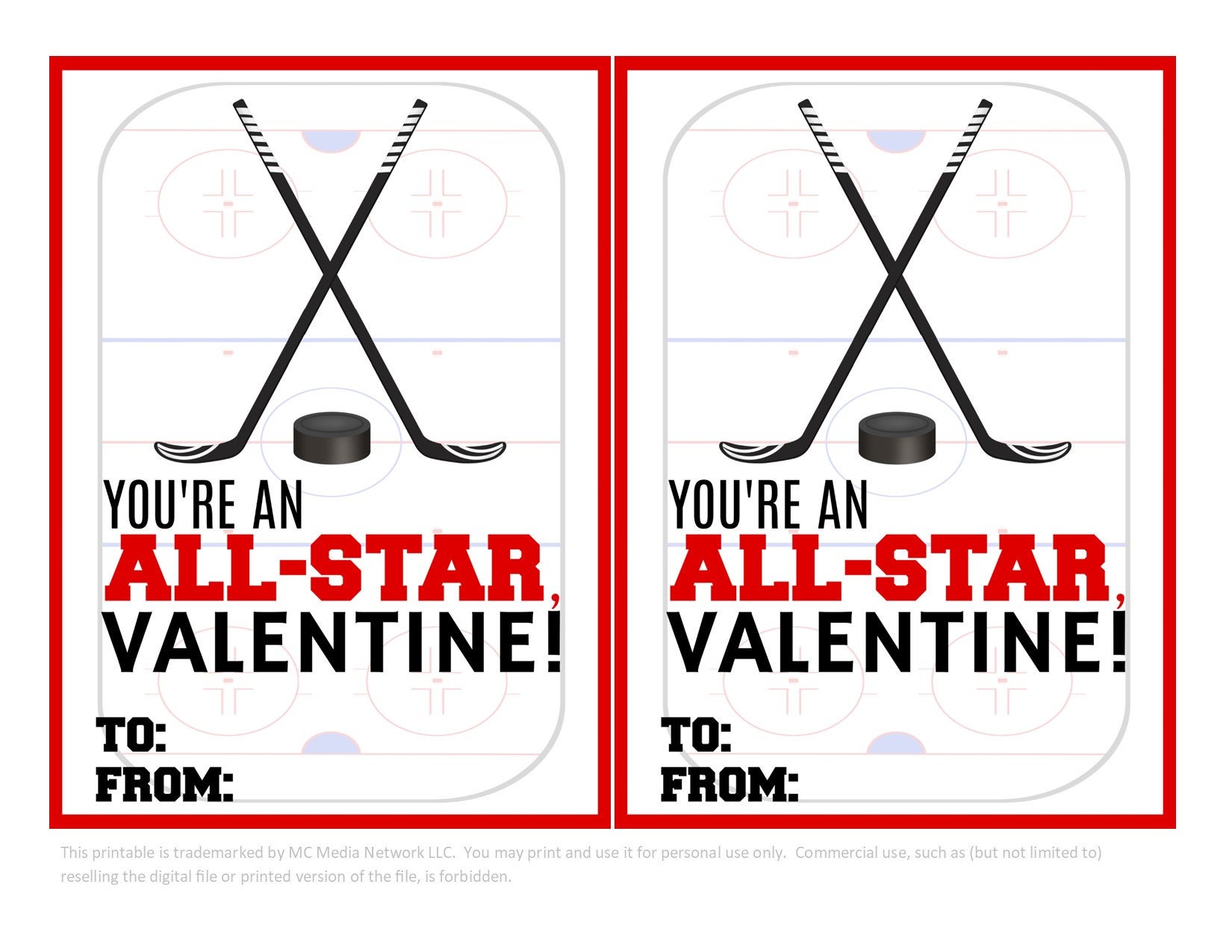Printable Ice Hockey Themed Valentines | DIY Valentine | Sports ...