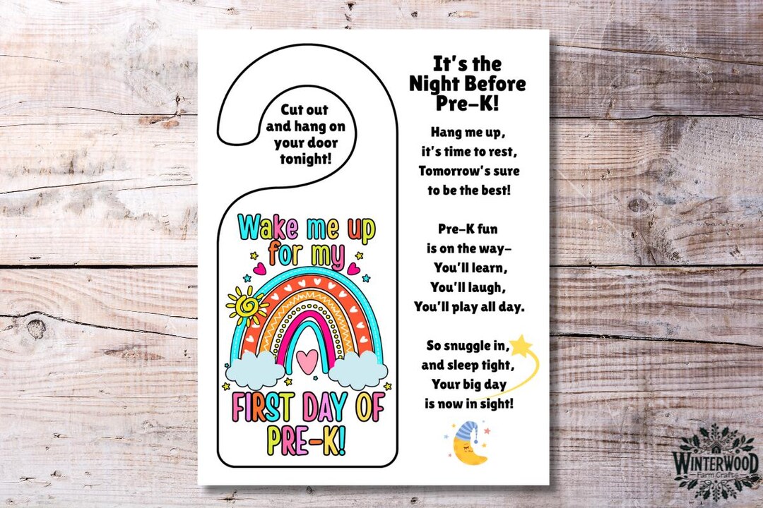 Wake Me up for Pre-k Door Hanger Printable | First Day of School Poem ...