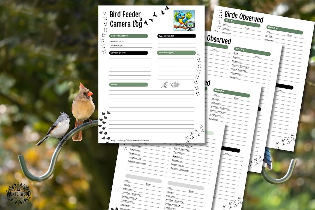Bird Feeder Camera Log 5-page Printable Log Diary | Bird Watching ...