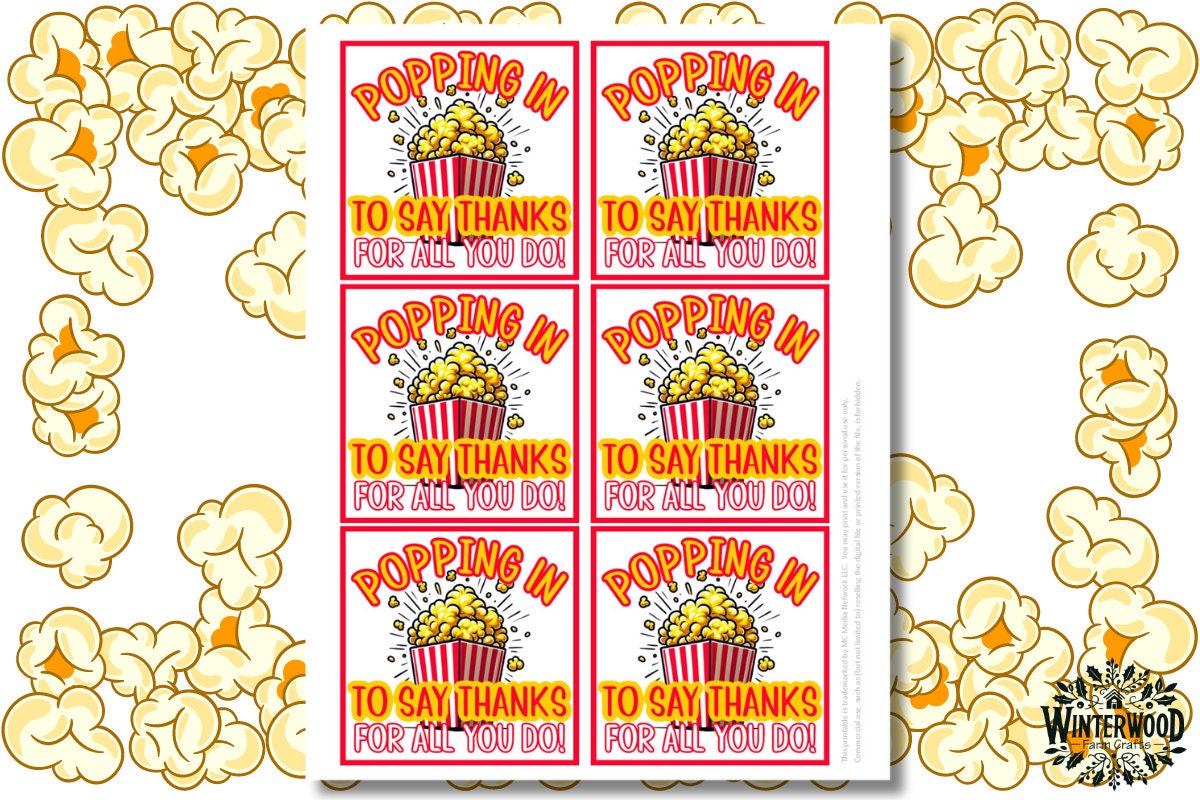 Generic POPCORN Themed PRINTABLE Gift Tag Faculty Staff Appreciation ...