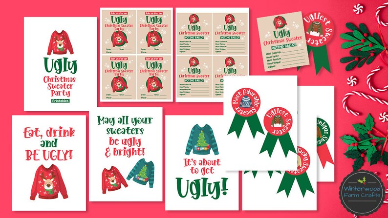 Printable UGLY SWEATER Christmas Party Pack | Invitations Awards Favors ...