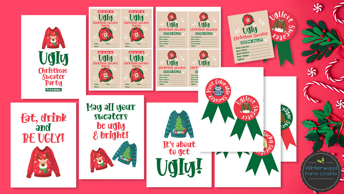 Printable UGLY SWEATER Christmas Party Pack | Invitations Awards Favors ...