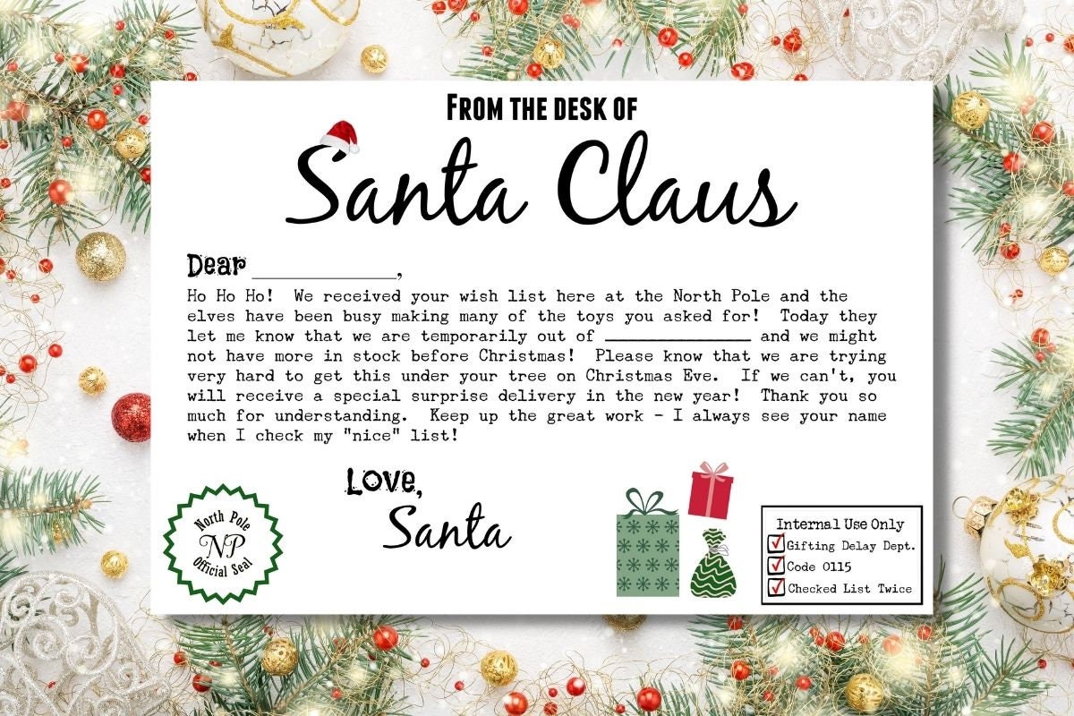 Printable Santa IOU Letter | Christmas Eve | Letter to Kids | Letter ...