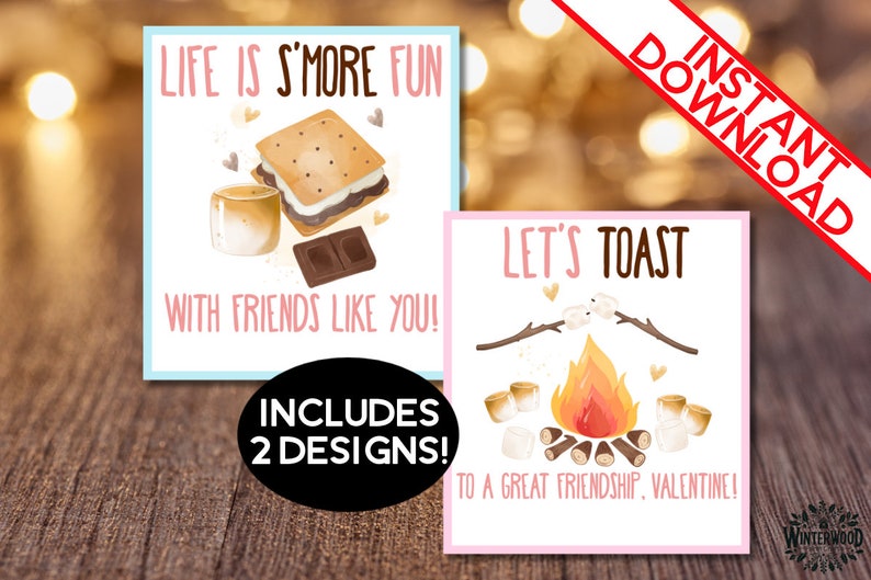 S'MORE VALENTINE Printable Cards | Instant Download PDF | Kid Classroom ...