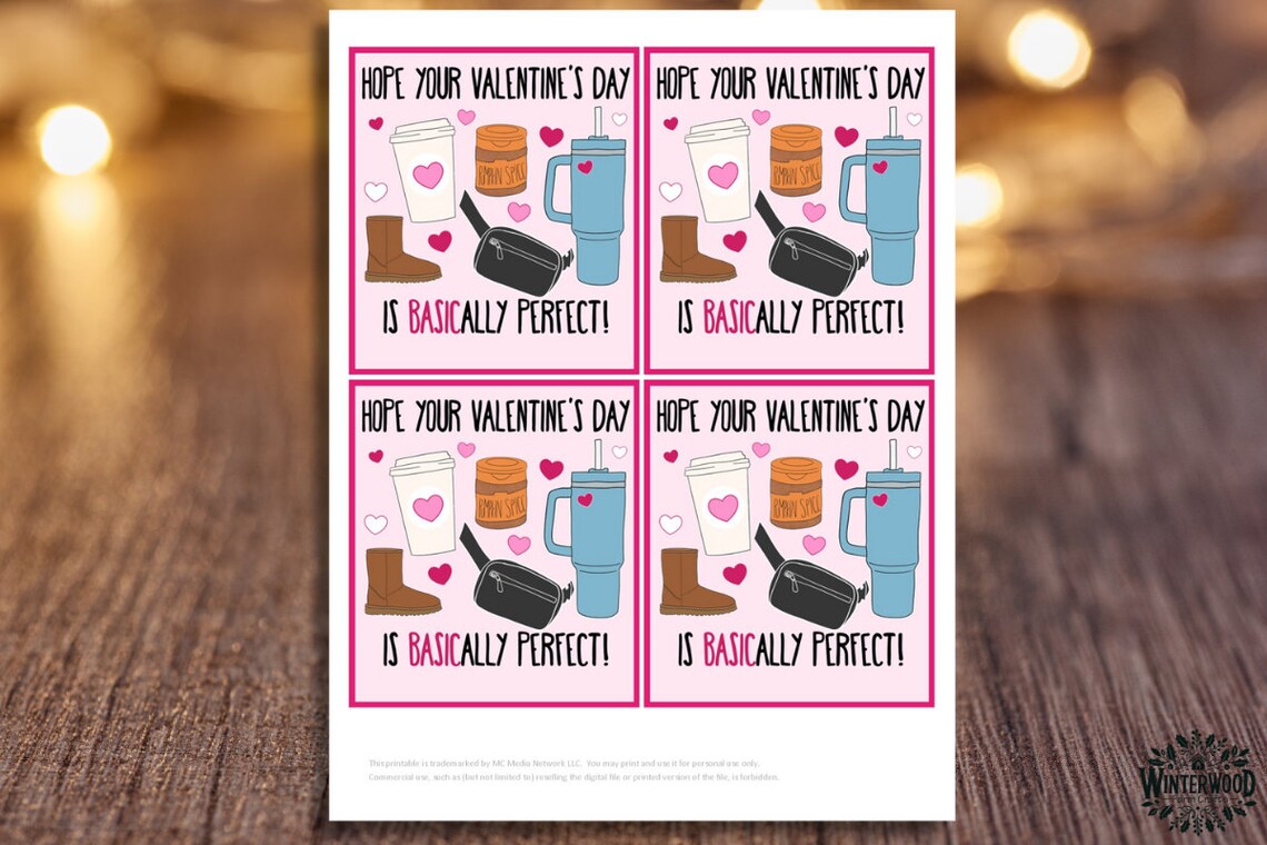 Printable BASIC Trendy Valentine Card | Preppy Diy Cards | Instant ...