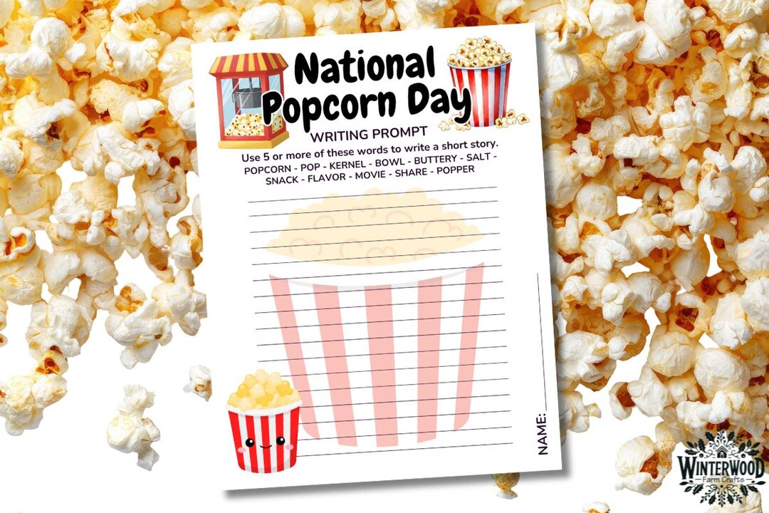 National Popcorn Day Writing Prompt Printable (1/19) | January Writing ...