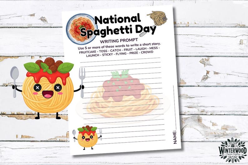 National Spaghetti Day Writing Prompt Printable (january 4) | Fun Food ...