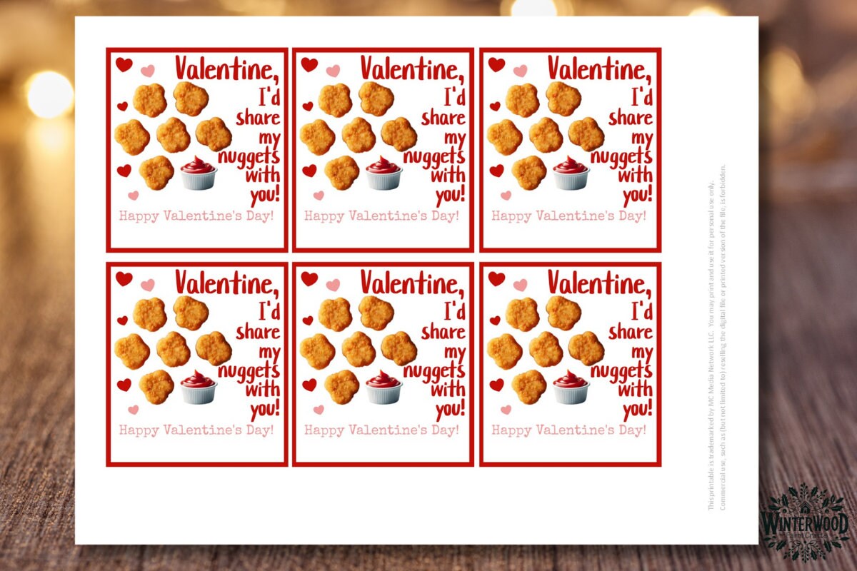 Printable CHICKEN NUGGETS Themed Valentine's Day Cards | Funny Chicky ...
