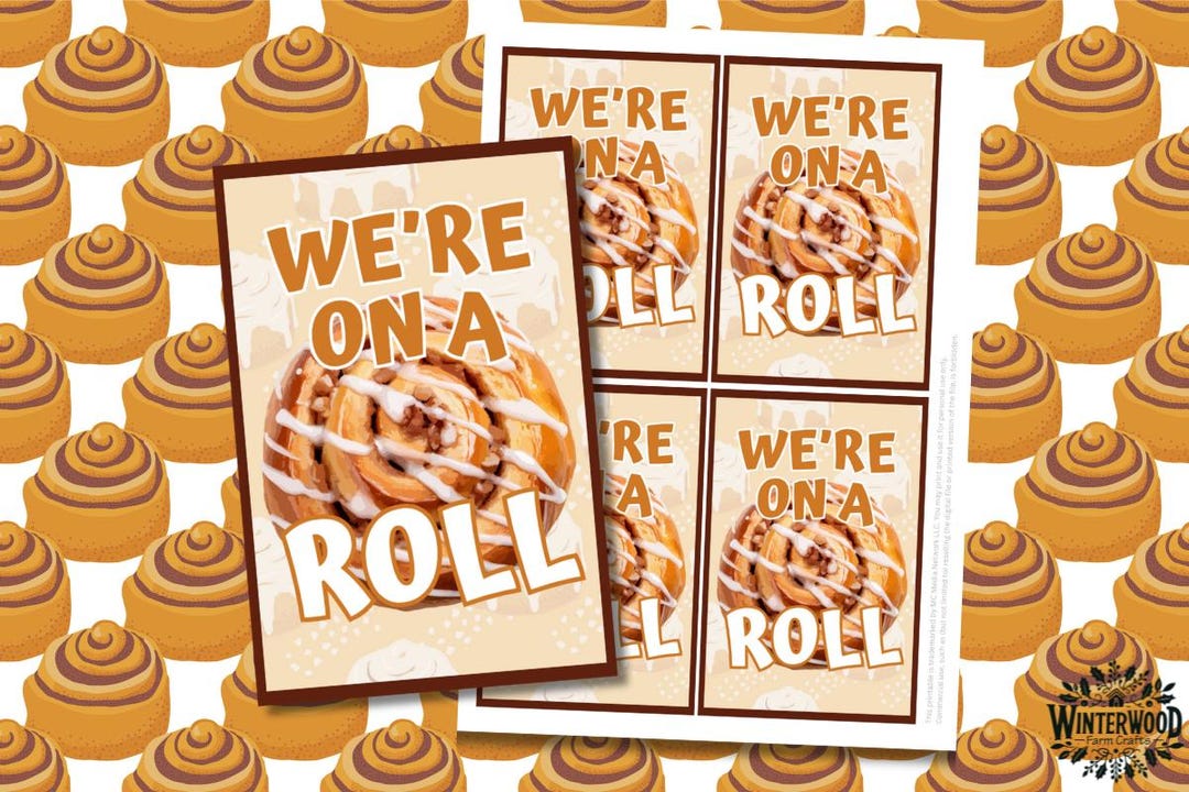 We’re on a Roll Printable Tags, Cinnamon Roll Pun Gift Tag, Teacher ...