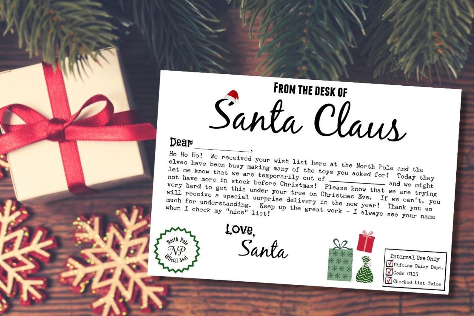 Printable Santa IOU Letter | Christmas Eve | Letter to Kids | Letter ...