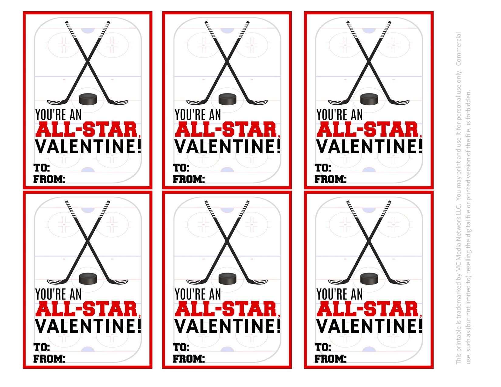 Printable Ice Hockey Themed Valentines | DIY Valentine | Sports ...