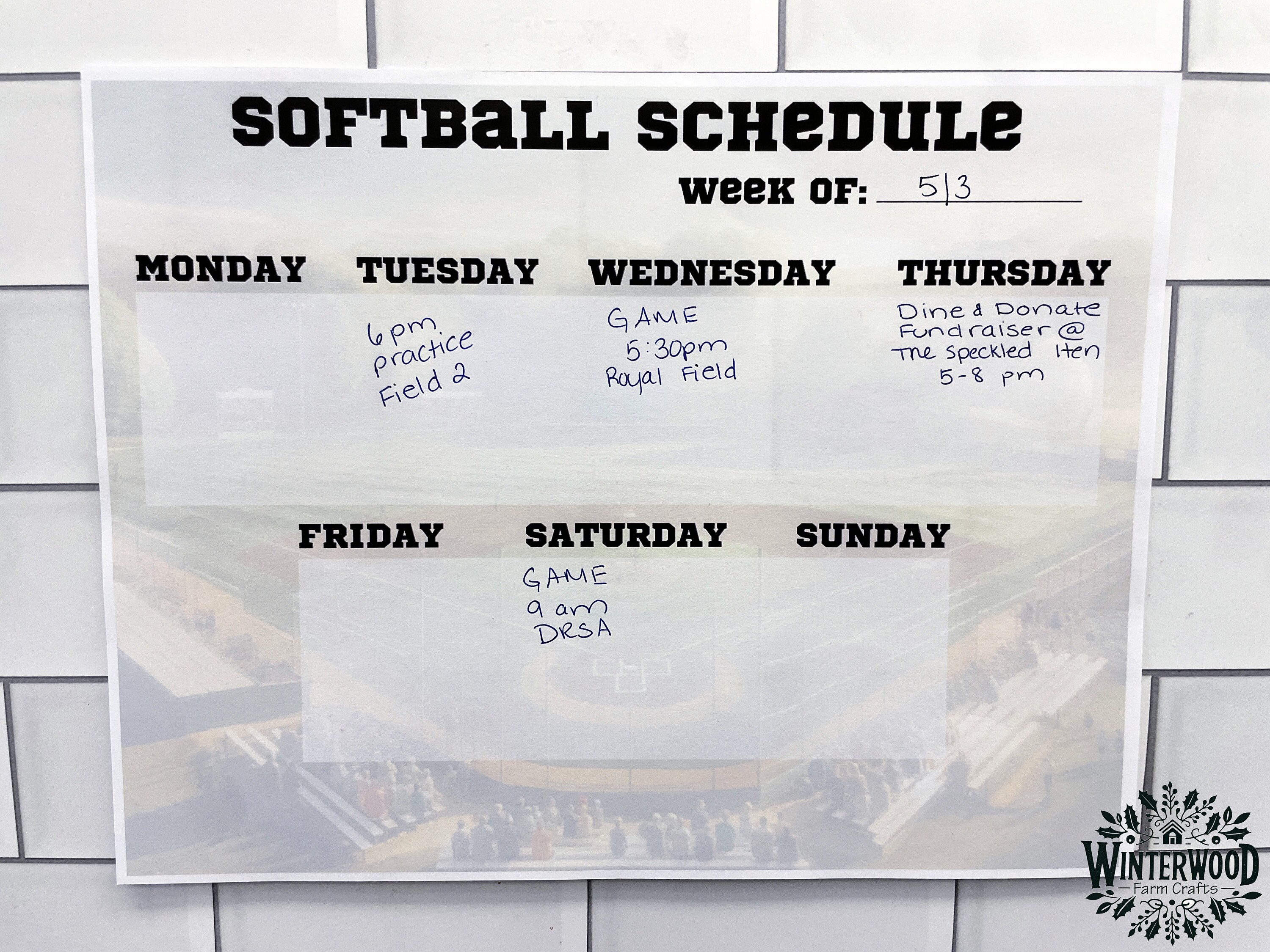 Printable SOFTBALL SCHEDULE | Little League T Ball Weekly Calendar ...
