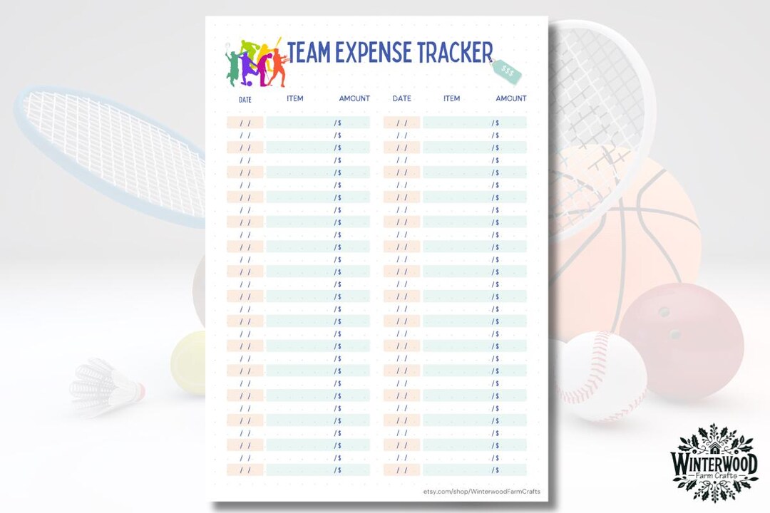 Sports Team Expense Tracker Printable | Travel Budget Spending Log ...