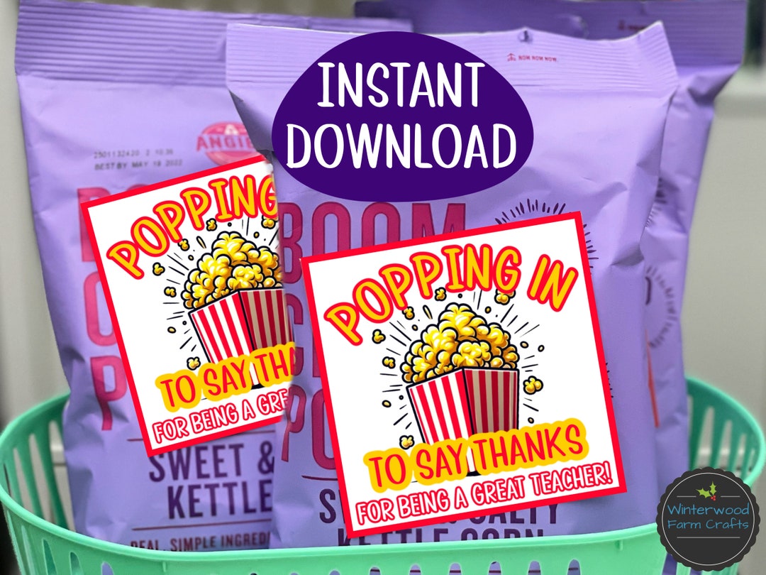 Teacher POPCORN Themed PRINTABLE Gift Tag | Teacher Appreciation ...