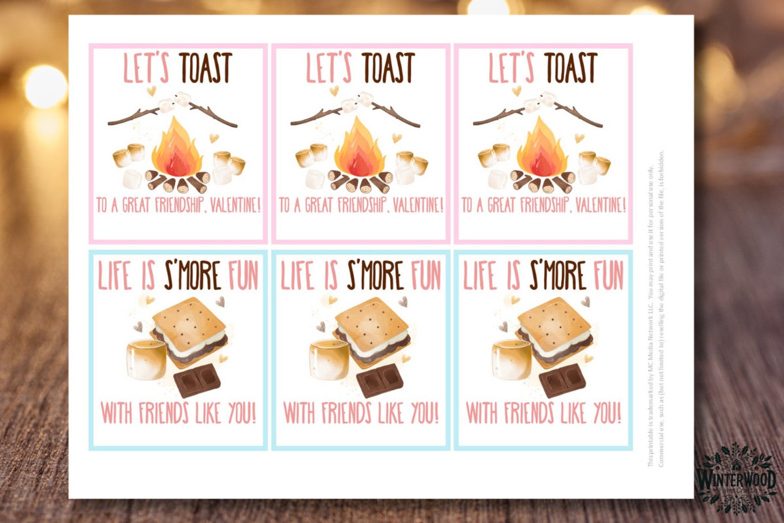 S'MORE VALENTINE Printable Cards Instant Download PDF Kid Classroom ...