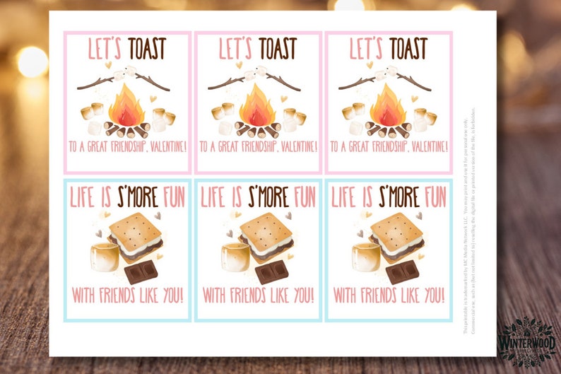 S'MORE VALENTINE Printable Cards Instant Download PDF Kid Classroom ...