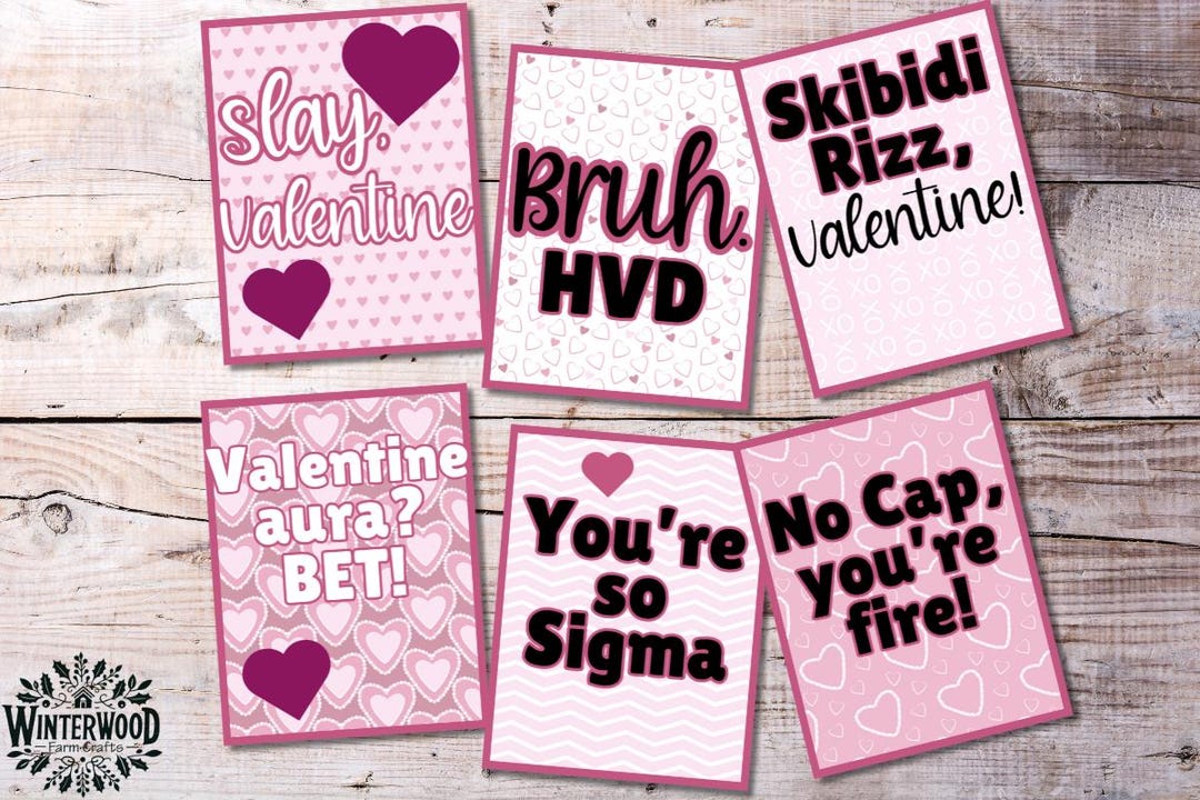 Gen Alpha Slang Valentine Printable Pack | Funny Kids Tween Valentine's ...