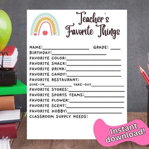 Printable "teacher's Favorite Things" Survey | Perfect for PTA Groups ...
