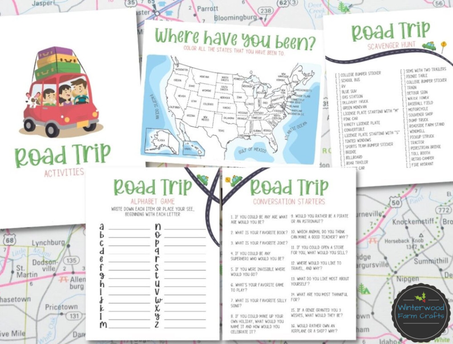 Printable ROAD TRIP ACTIVITY Pack for Kids | Instant Download | Boredom ...