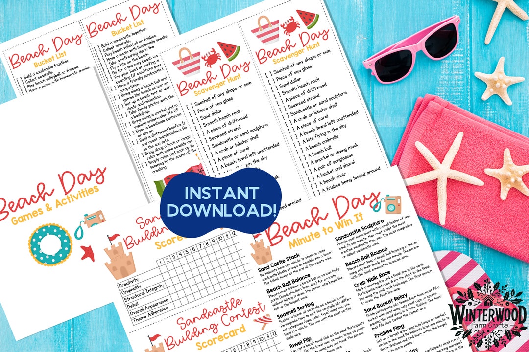 Printable BEACH Day GAMES and ACTIVITIES Pack | Diy Shore | Digital ...