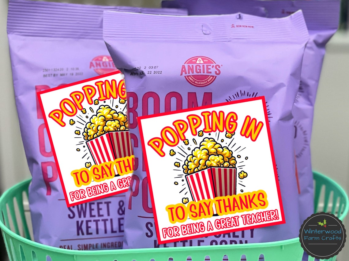 Teacher POPCORN Themed PRINTABLE Gift Tag Teacher Appreciation Thank ...