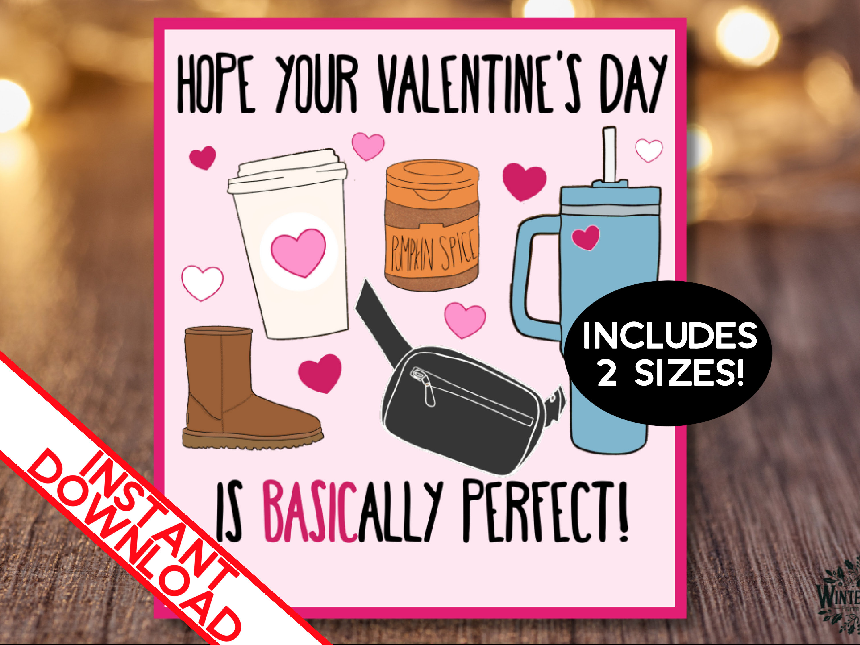 Printable BASIC Trendy Valentine Card | Preppy Diy Cards | Instant ...