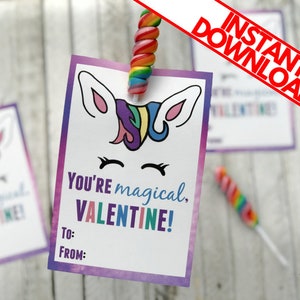 Printable MAGICAL UNICORN Themed Valentines | DIY Cards | Easy Candy ...