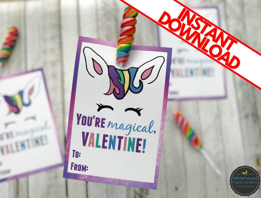 Printable MAGICAL UNICORN Themed Valentines | DIY Cards | Easy Candy ...