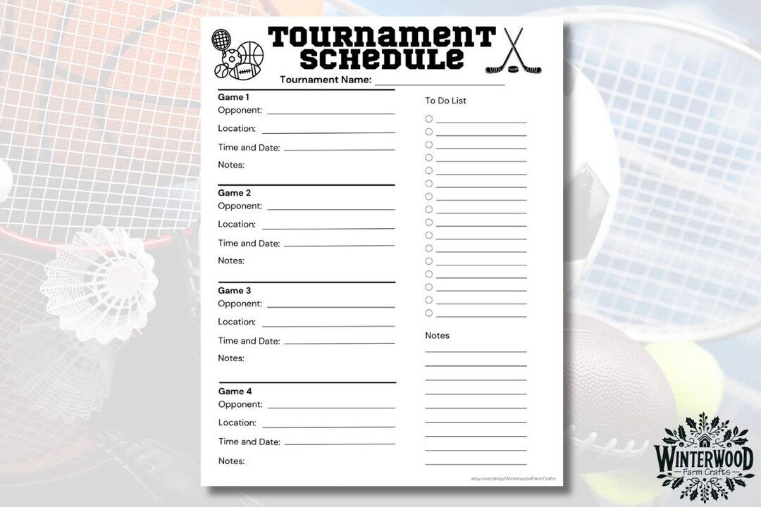 Sports Travel Team Tournament Printable Game Schedule Planner | Team ...