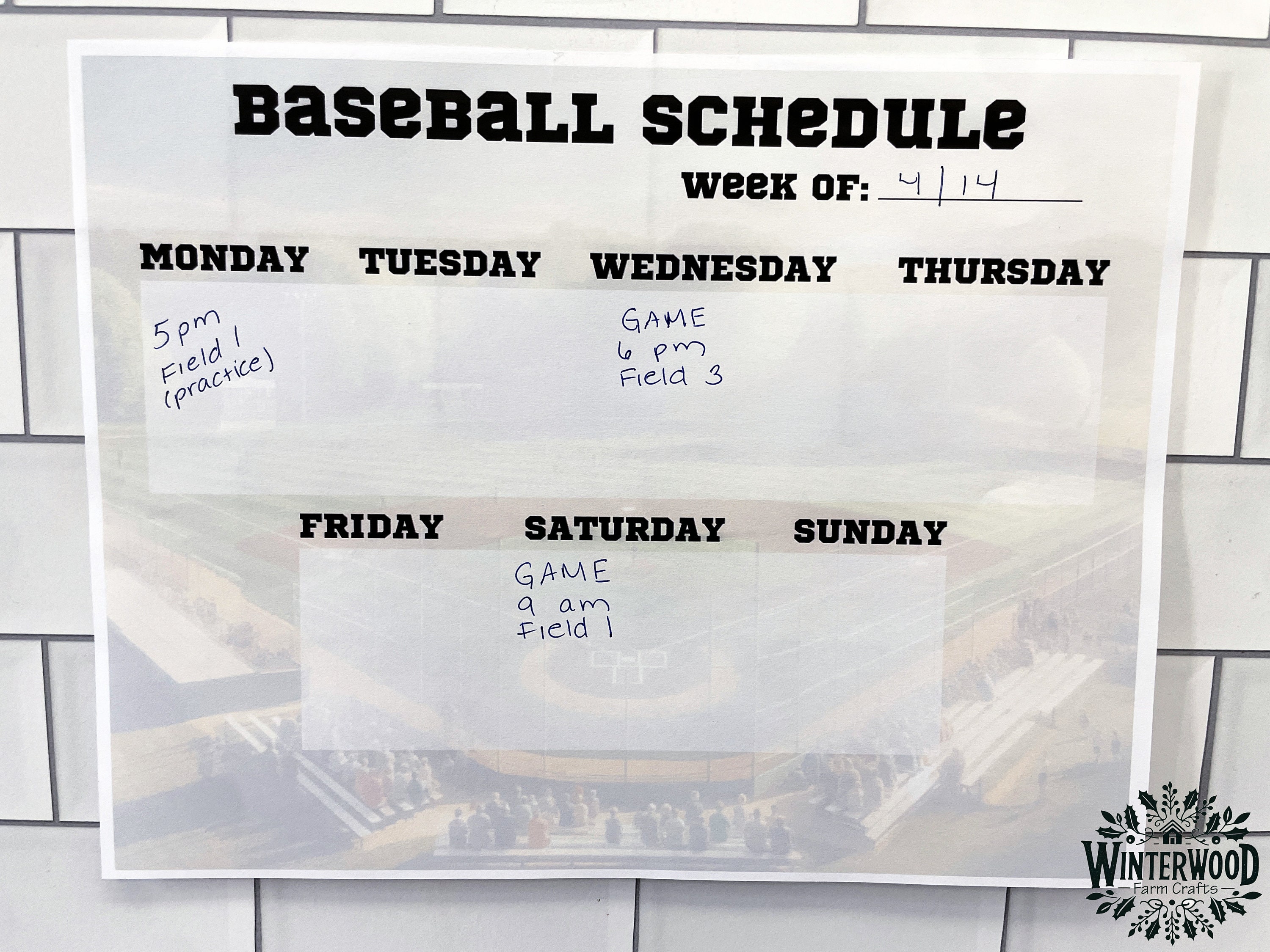 Printable BASEBALL SCHEDULE | Little League T Ball Weekly Calendar ...