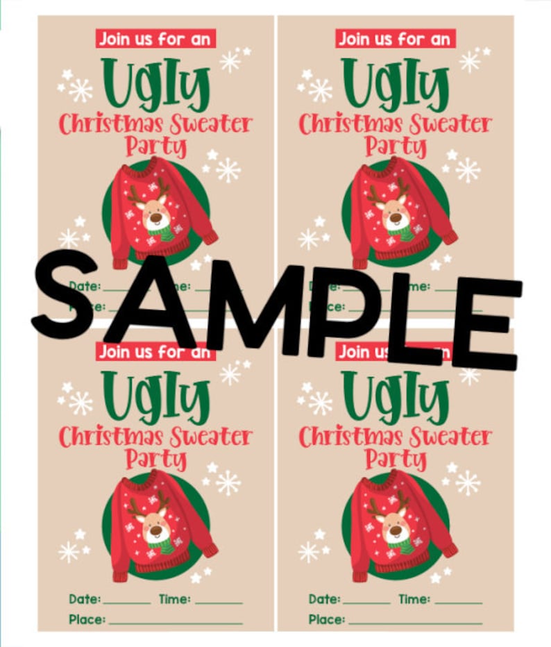 Printable UGLY SWEATER Christmas Party Pack | Invitations Awards Favors ...