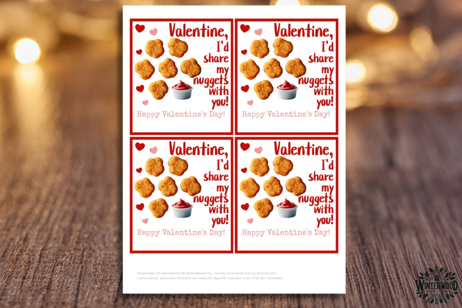 Printable CHICKEN NUGGETS Themed Valentine's Day Cards | Funny Chicky ...