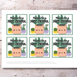 Printable Succulent Plant Teacher Gift Tags | Thanks for a Succ-cessful ...