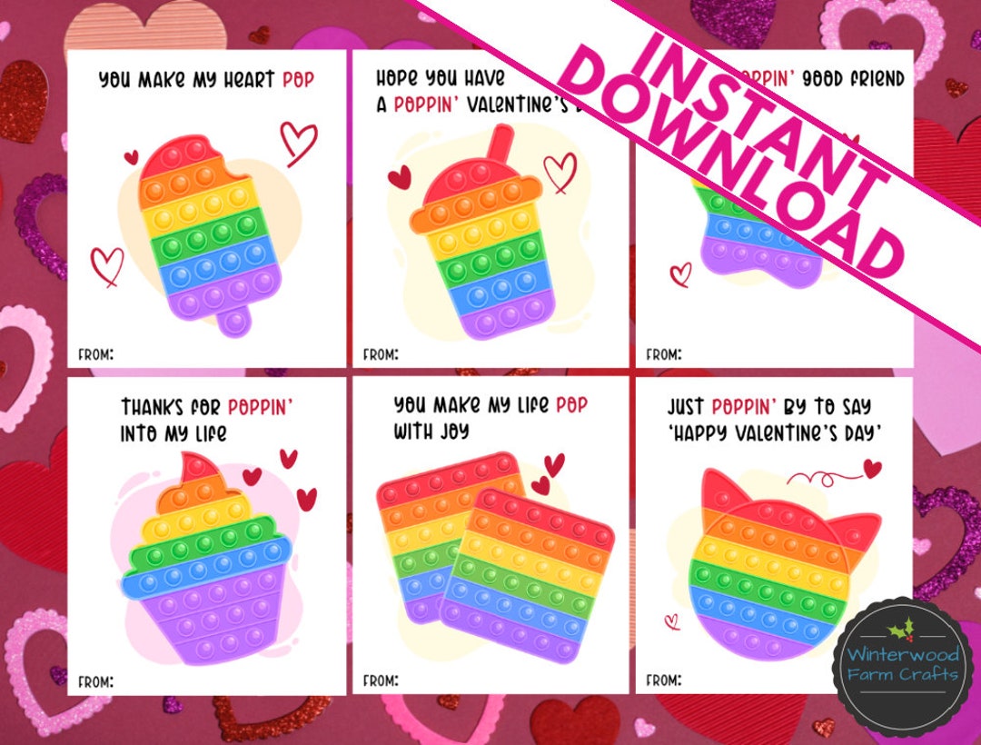 Rainbow POP IT VALENTINE Printable Cards | Instant Download | Popper ...