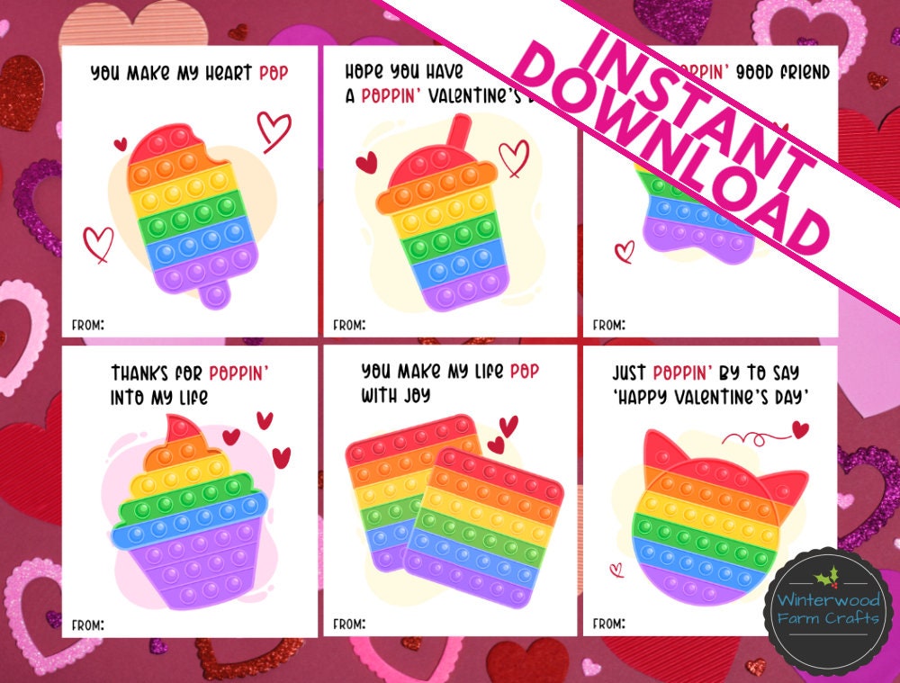 Rainbow POP IT VALENTINE Printable Cards Instant Download Popper Fidget ...