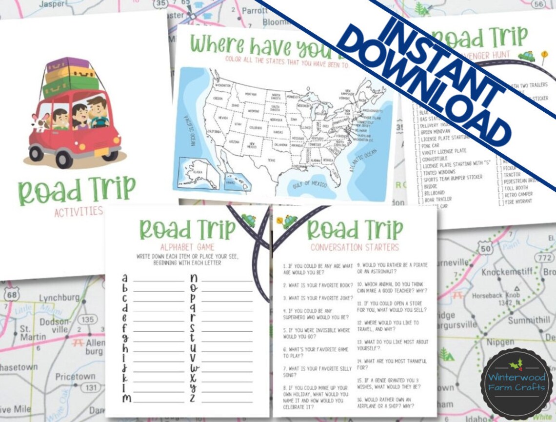 Printable ROAD TRIP ACTIVITY Pack for Kids Instant Download Boredom ...