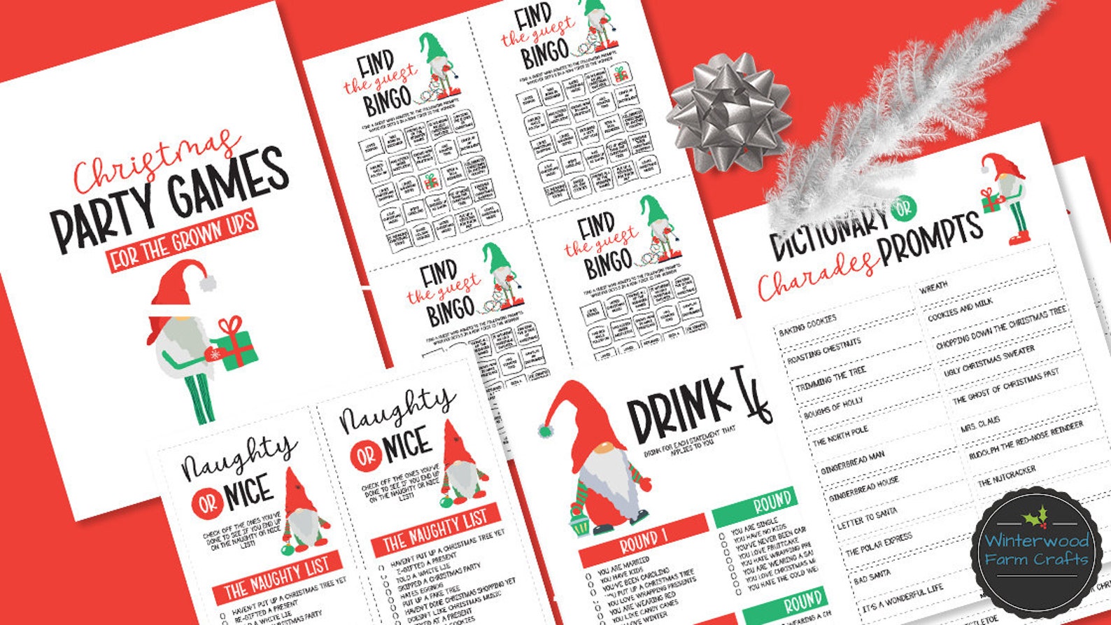 Printable ADULT PARTY GAMES for Christmas Party Pack | Pictionary Bingo ...