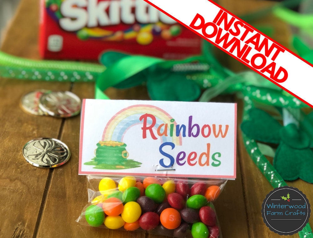 Printable RAINBOW SEEDS Bag Toppers for Candy Party Favors | St Patrick ...