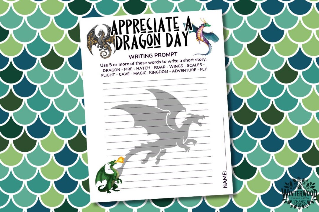 Appreciate a Dragon Day Writing Prompt Printable (1/16) | January ...