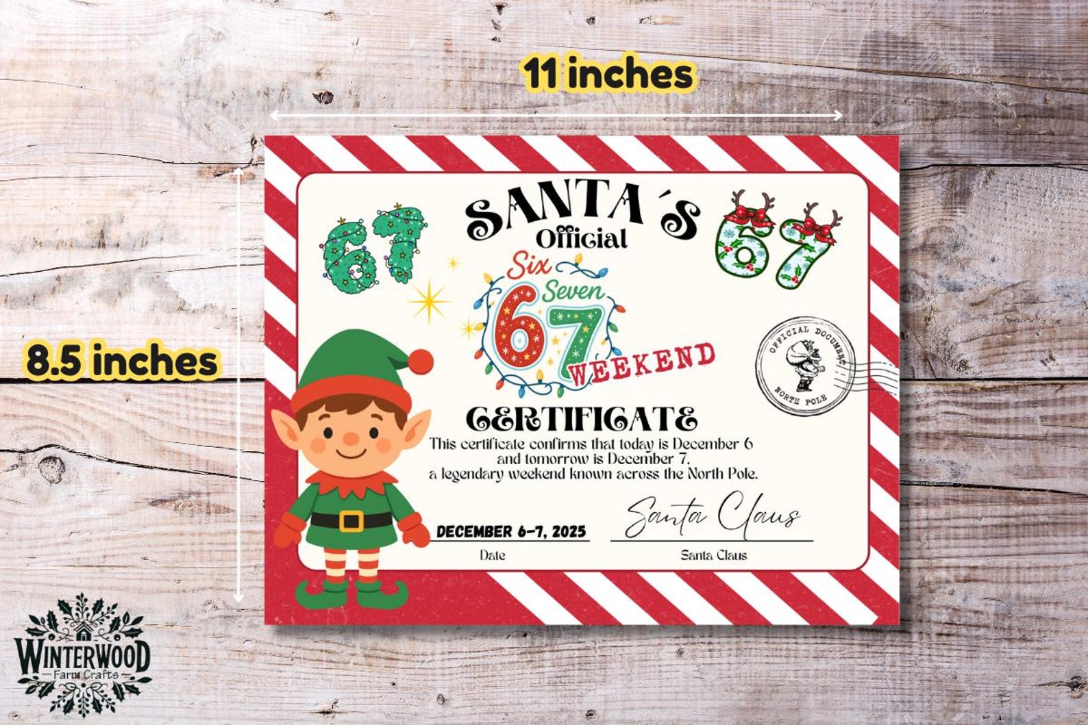 Official 6–7 Weekend Certificate Printable | Elf 67 Certificate ...