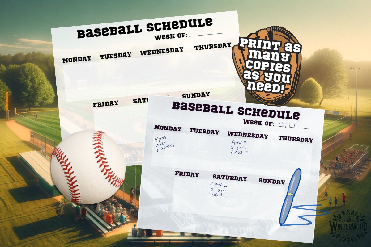 Printable BASEBALL SCHEDULE | Little League T Ball Weekly Calendar ...