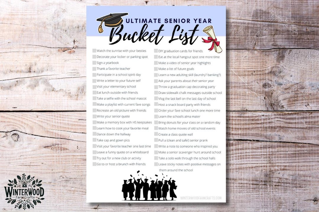 Ultimate Senior Year Bucket List Printable | Fun Graduation Checklist ...