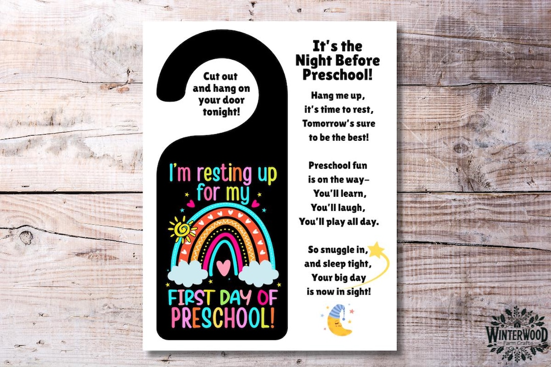 Night Before Preschool Door Hanger Printable | First Day of School Poem ...