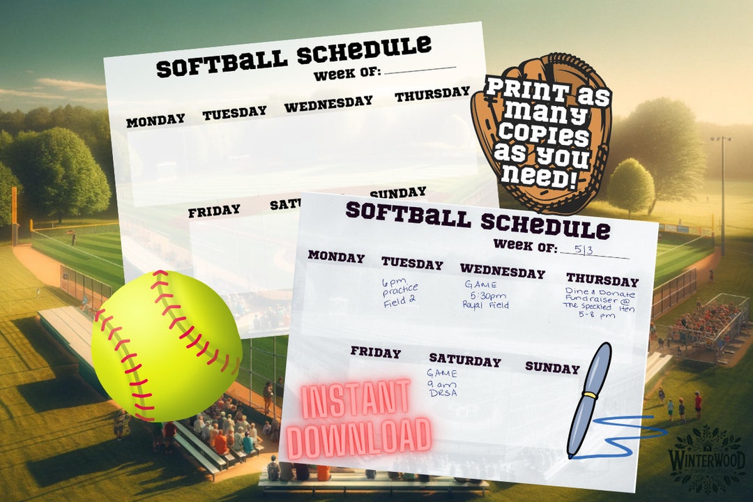 Printable SOFTBALL SCHEDULE | Little League T Ball Weekly Calendar ...