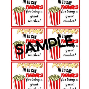 Teacher POPCORN Themed PRINTABLE Gift Tag Teacher - Etsy