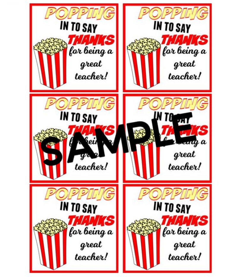 Teacher POPCORN Themed PRINTABLE Gift Tag Teacher - Etsy