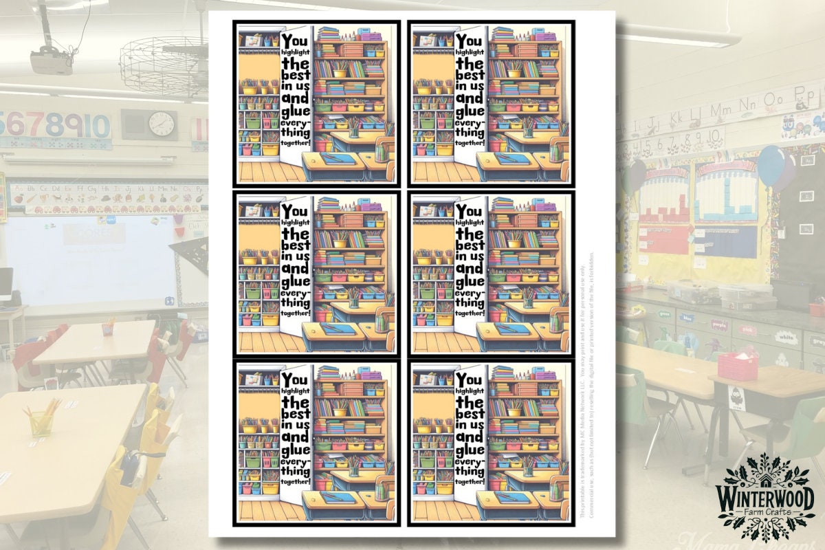 School Supplies Themed Gift Printable Tags Easy Teacher Appreciation ...